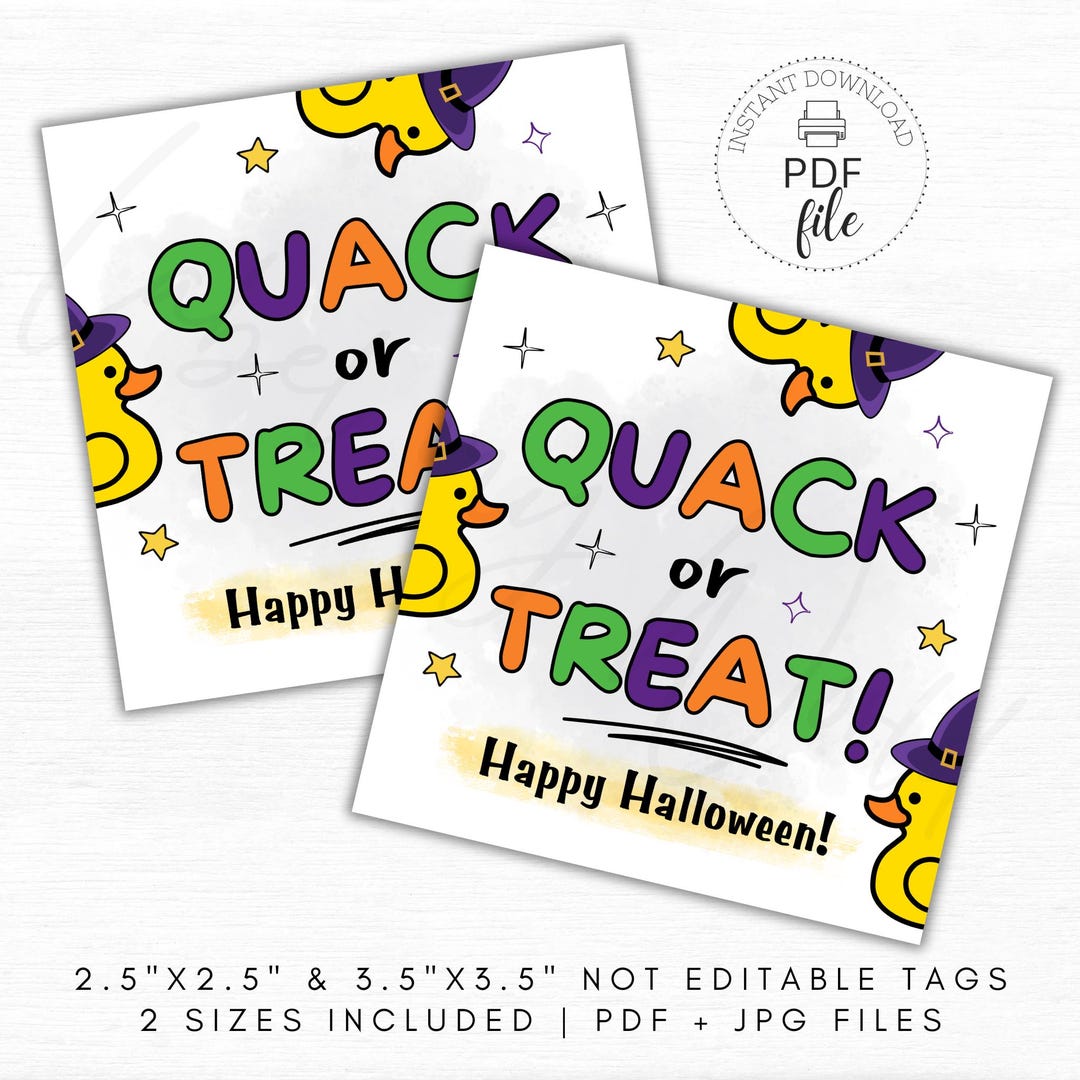 Printable Halloween Quack or Treat Tags, Happy Halloween Gift Tag ...