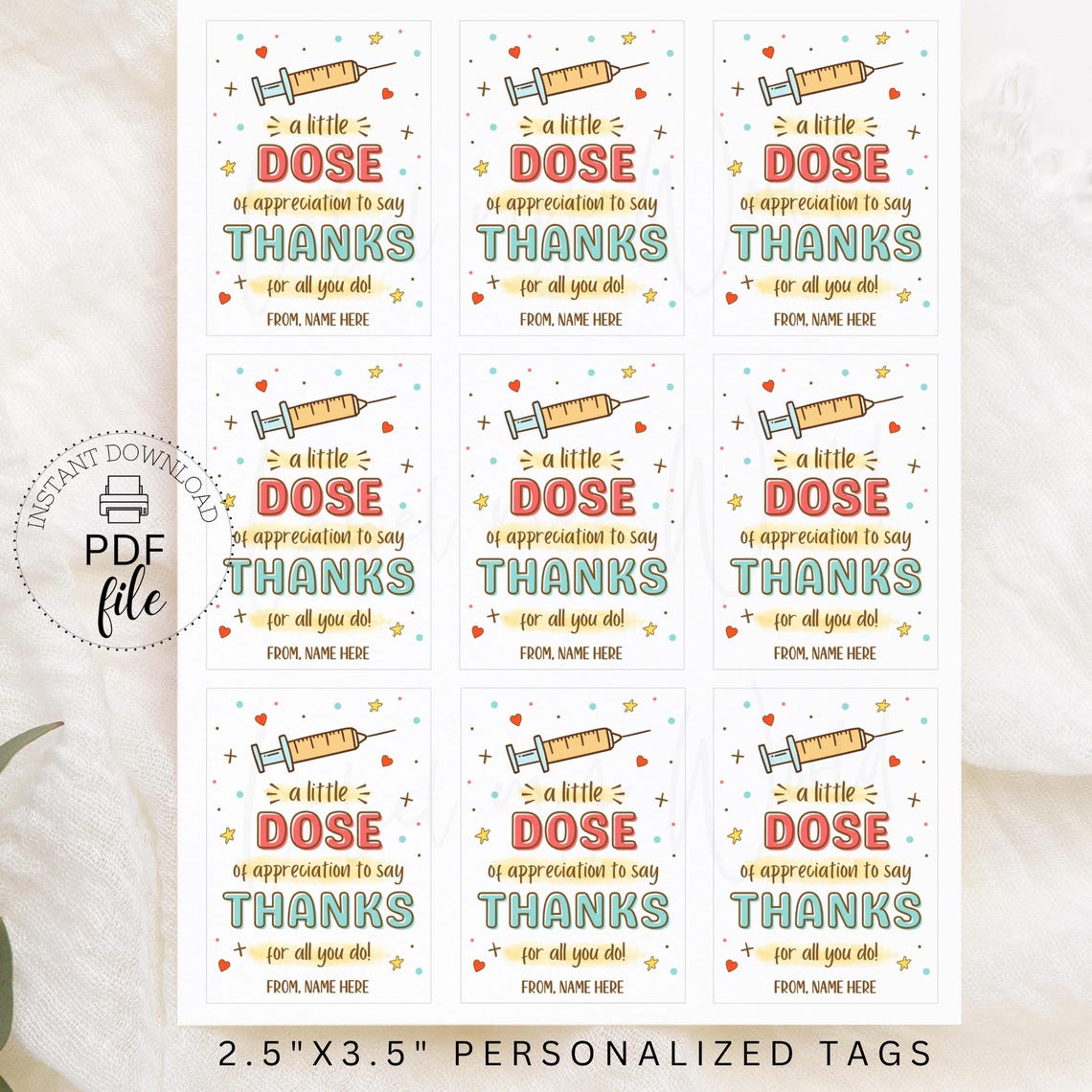 Printable a Little Dose of Appreciation Gift Tag, Happy Nurse ...