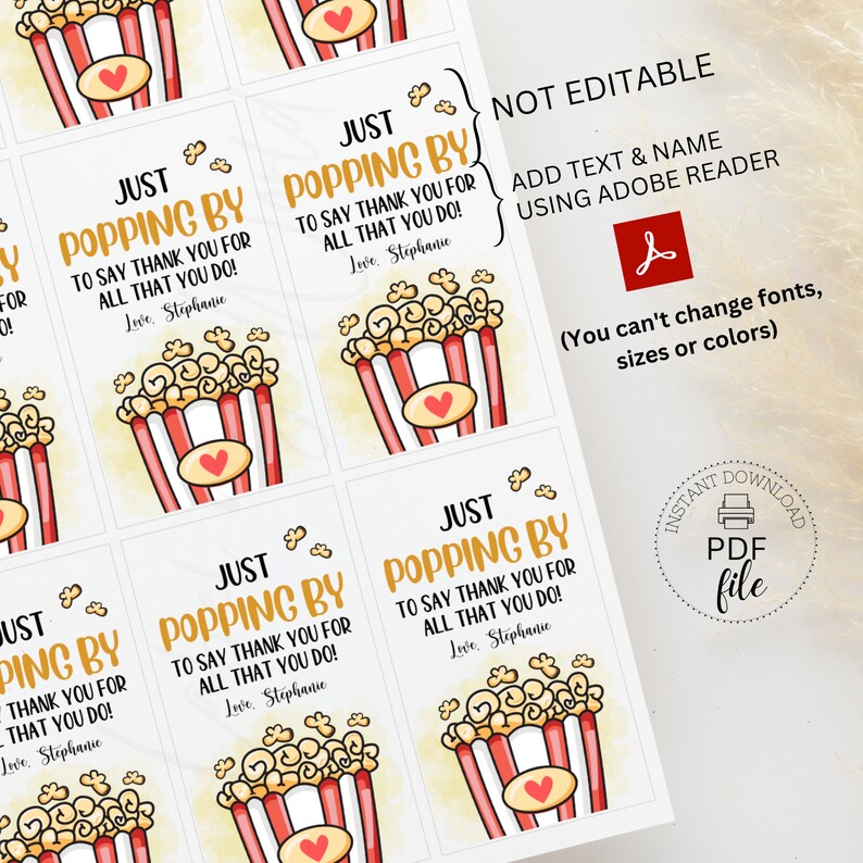Popcorn Appreciation Printable Gift Tag, Personalized Just Popping by ...