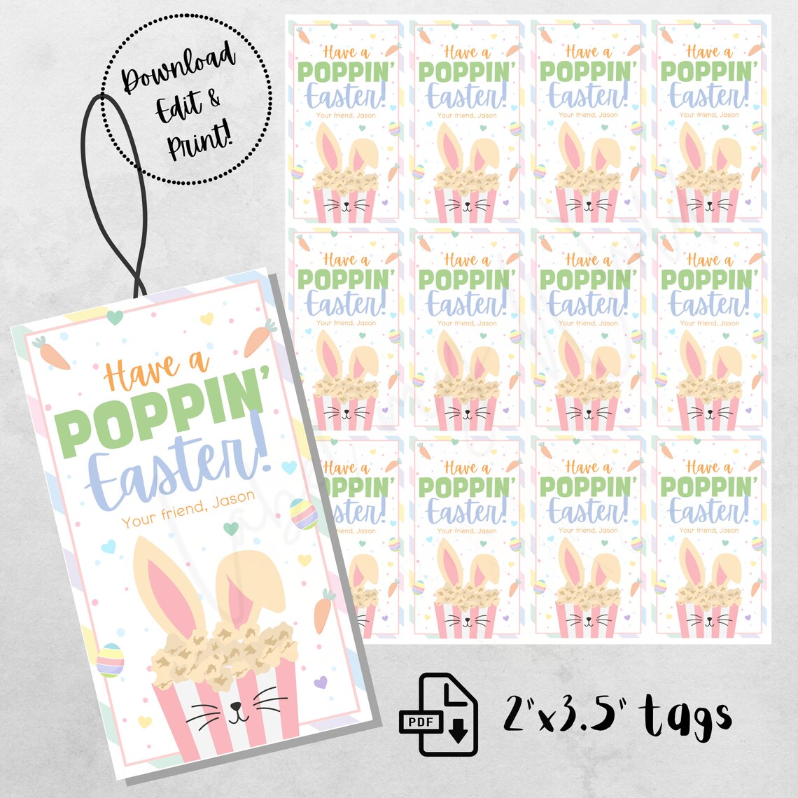 Printable Popcorn Easter Favor Tag, Personalized Have a Poppin' Easter ...