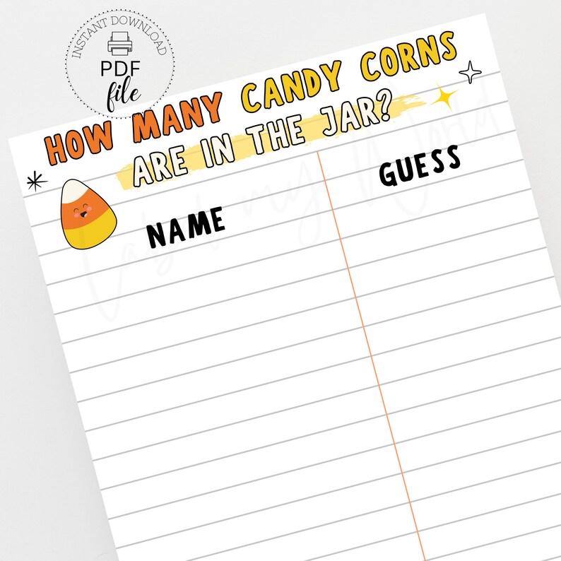 Printable Guess How Many Candy Corns Are in the Jar Sign + Name/guess ...