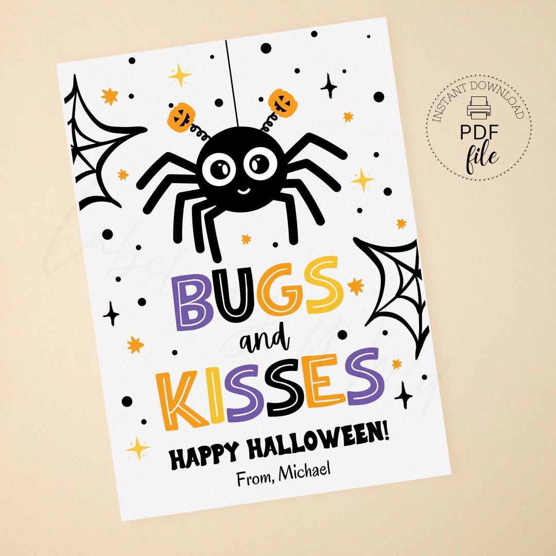 Printable Bugs & Kisses Halloween Tag, Spider Trick or Treat ...