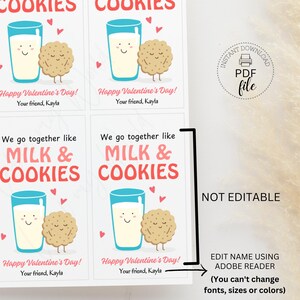 Printable Milk & Cookies Valentine Gift Tag, Personalized Happy ...