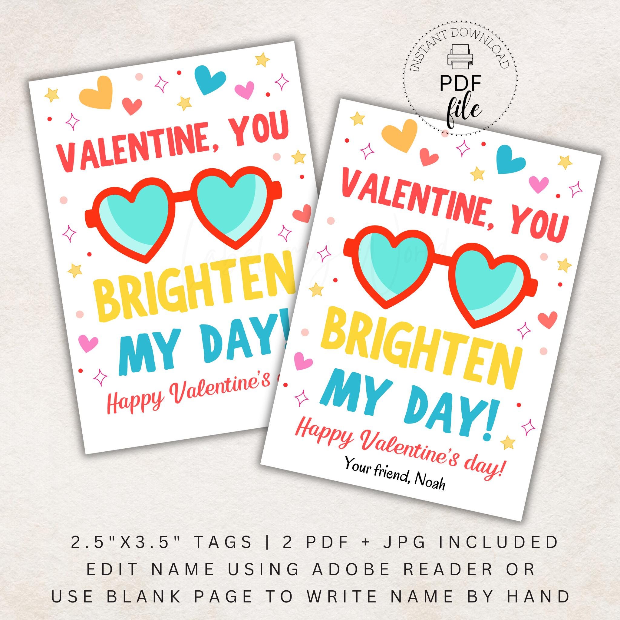 Printable Heart Sunglasses Valentine Gift Tag, Personalized You ...