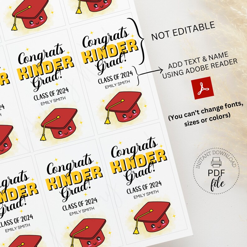 Printable Congrats Kinder Grad Tags, Personalized Class of 20XX ...