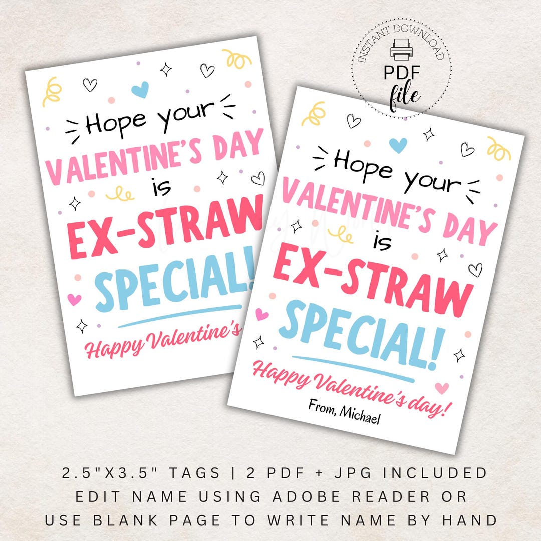 Printable Valentine Straw Gift Tag, Personalized Hope Your Valentine's ...
