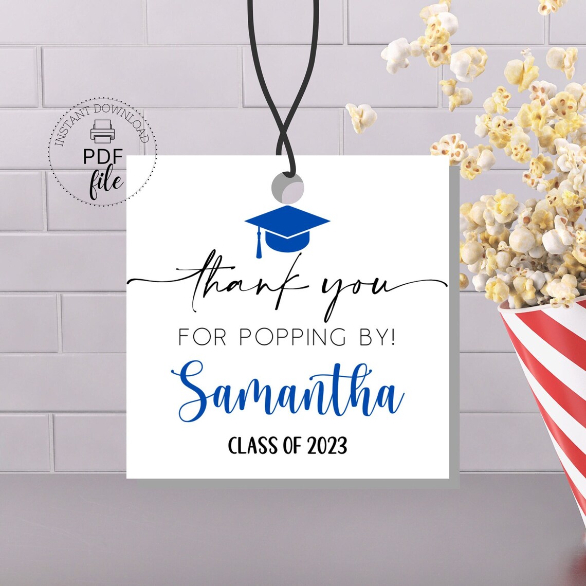 Thank You for Popping by Graduation Blue Grad Cap Tag - Etsy