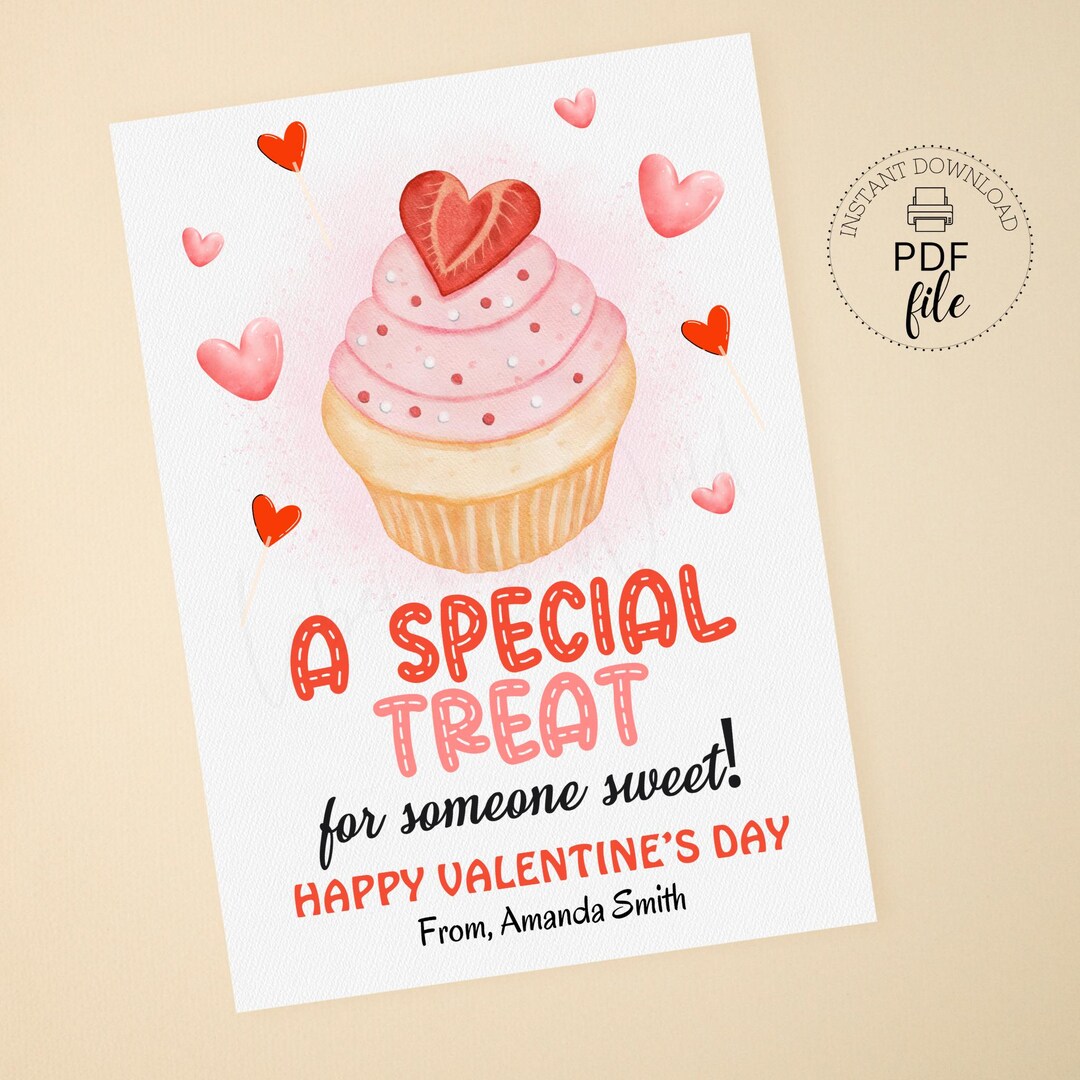 Printable Valentines Cupcake Gift Tag, Personalized A Special Treat for ...