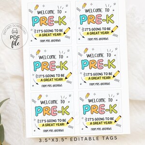Printable Welcome to Pre-k Gift Tag, Personalized Teacher/classroom ...