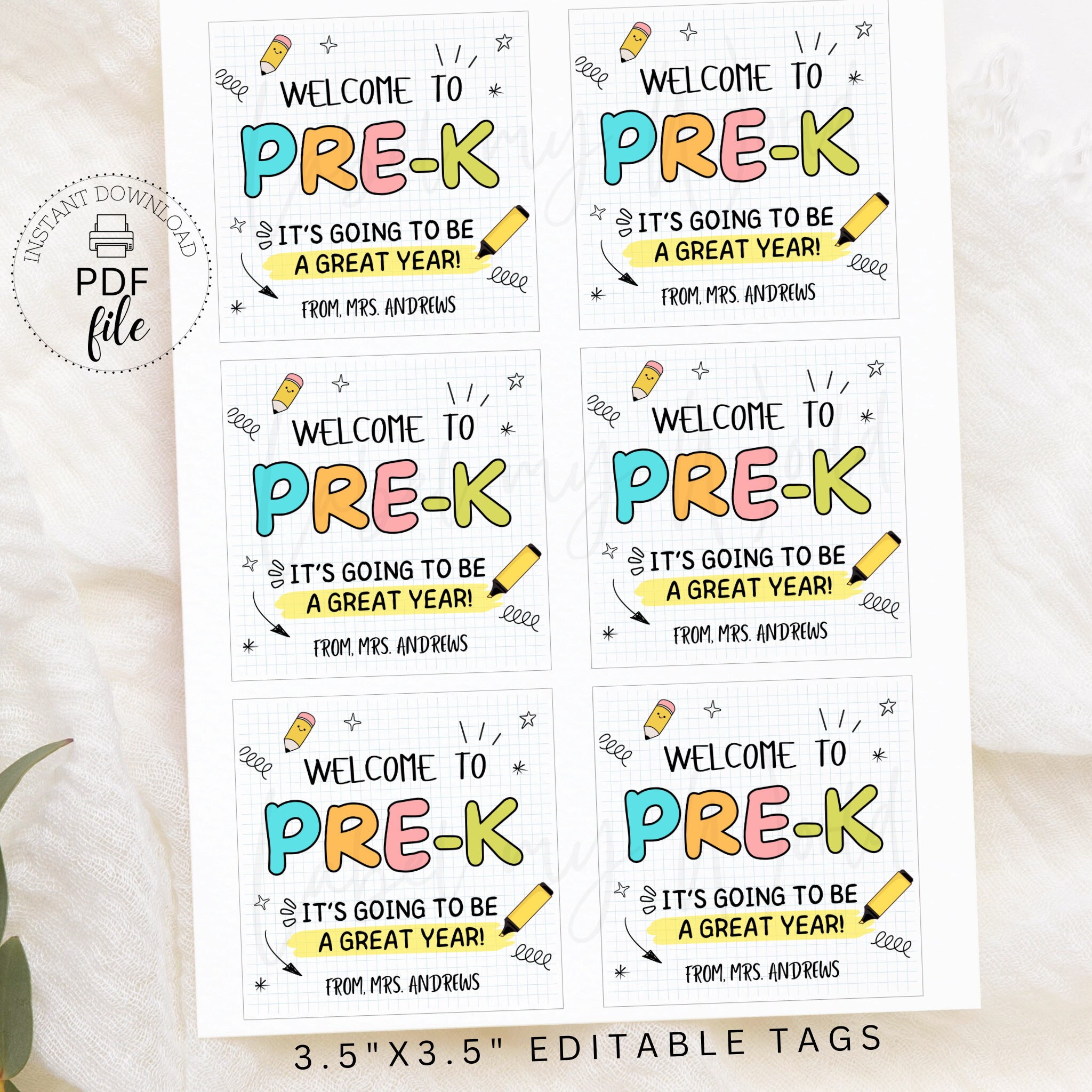 Printable Welcome to Pre-k Gift Tag, Personalized Teacher/classroom ...