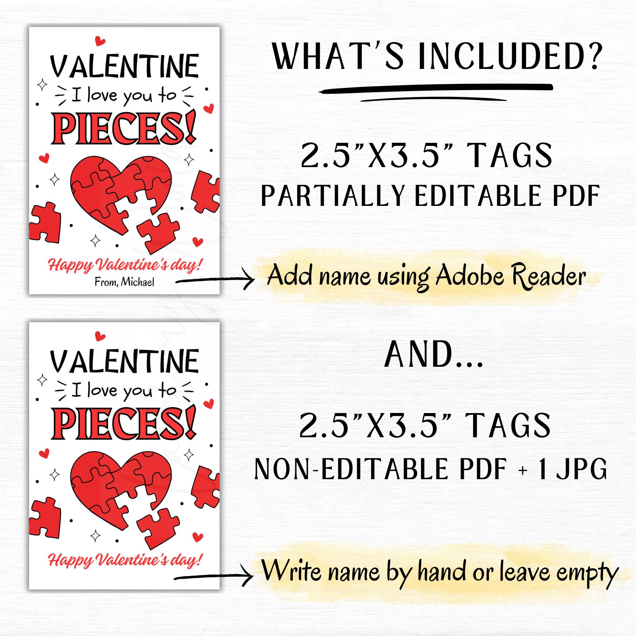 Printable Puzzle Heart Gift Tag, Personalized I Love You to Pieces ...