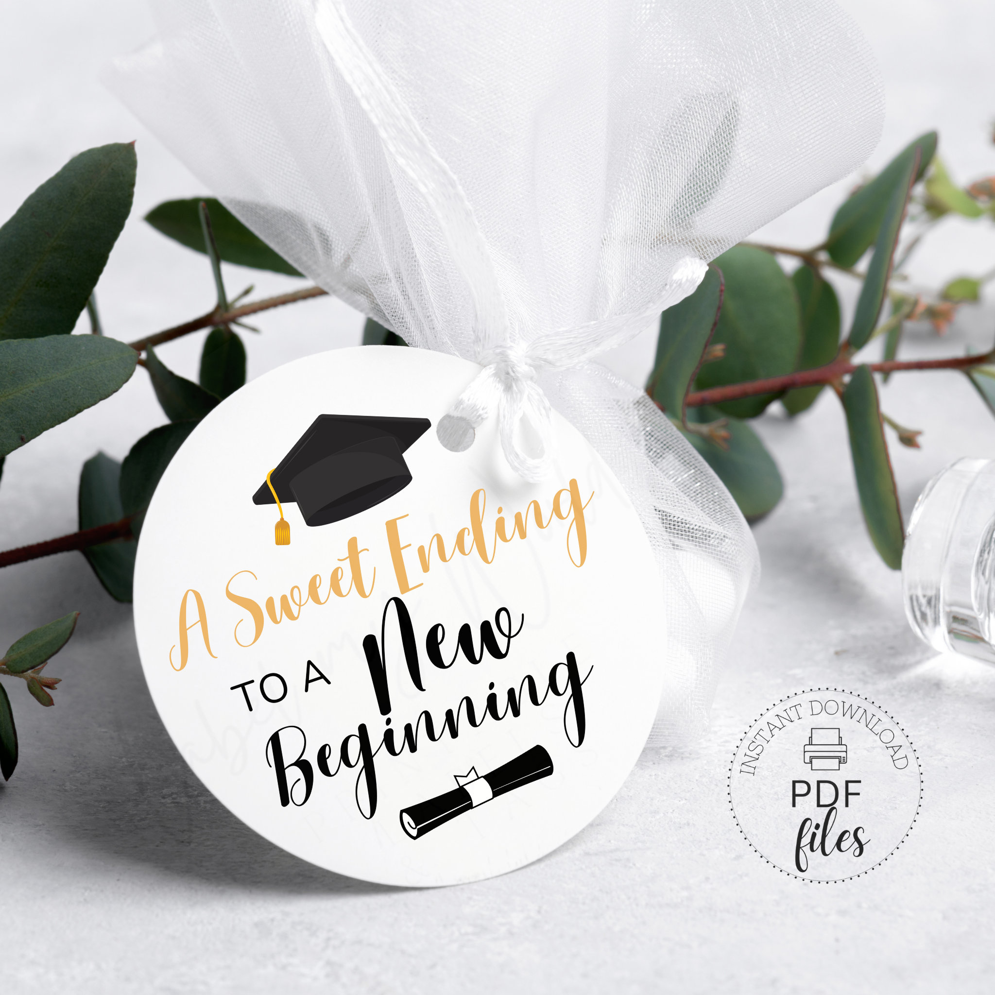 A Sweet Ending to a New Beginning Round Tag/label, Printable Black ...