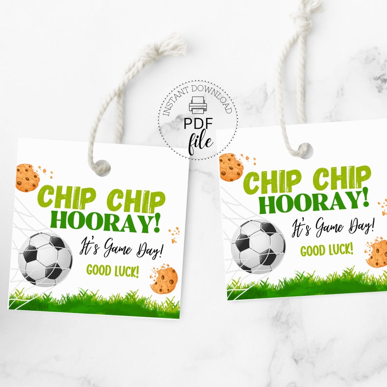 Soccer Chip Chip Hooray It's Game Day Good Luck Square Gift Tags ...