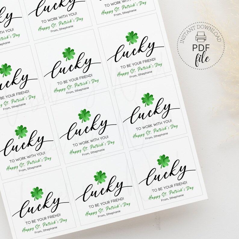 Printable Lucky Clover Gift Tags | Personalized Lucky to Work With You ...