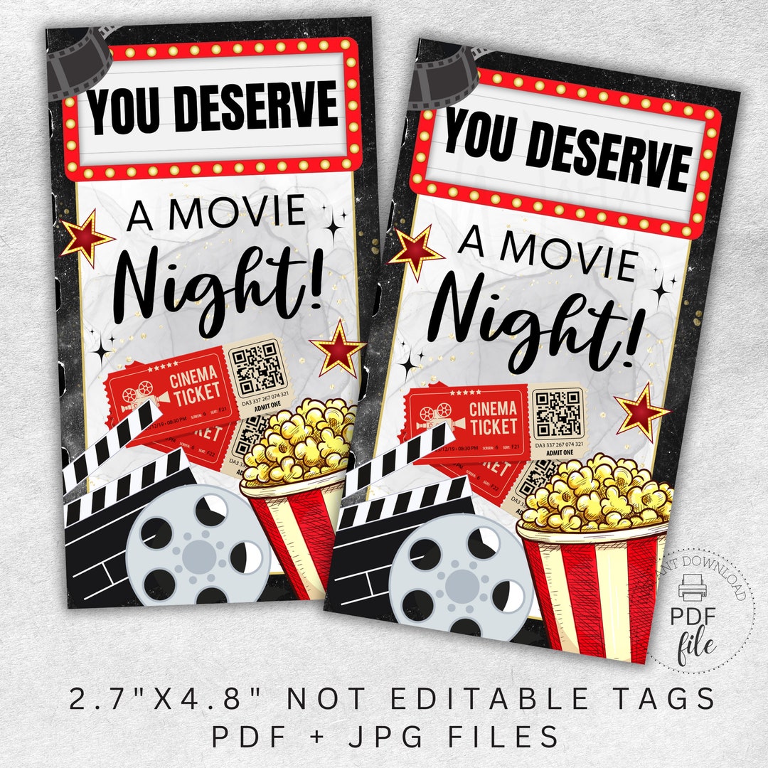 Printable Movie Appreciation Tag, You Deserve a Movie Night Gift Tag ...