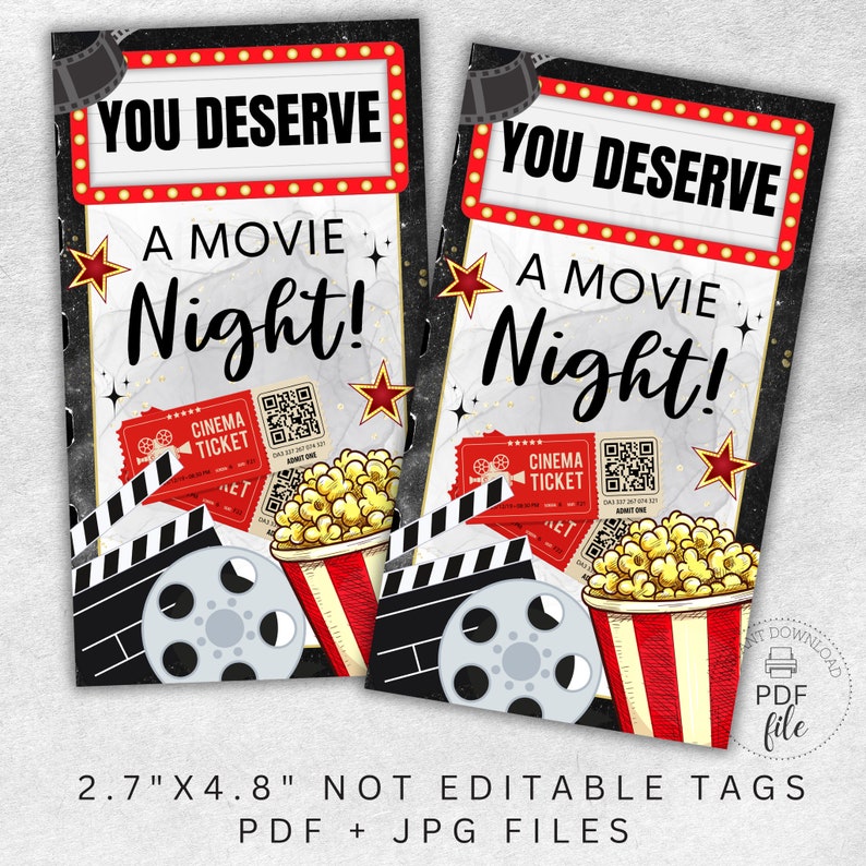 Printable Movie Appreciation Tag, You Deserve a Movie Night Gift Tag ...
