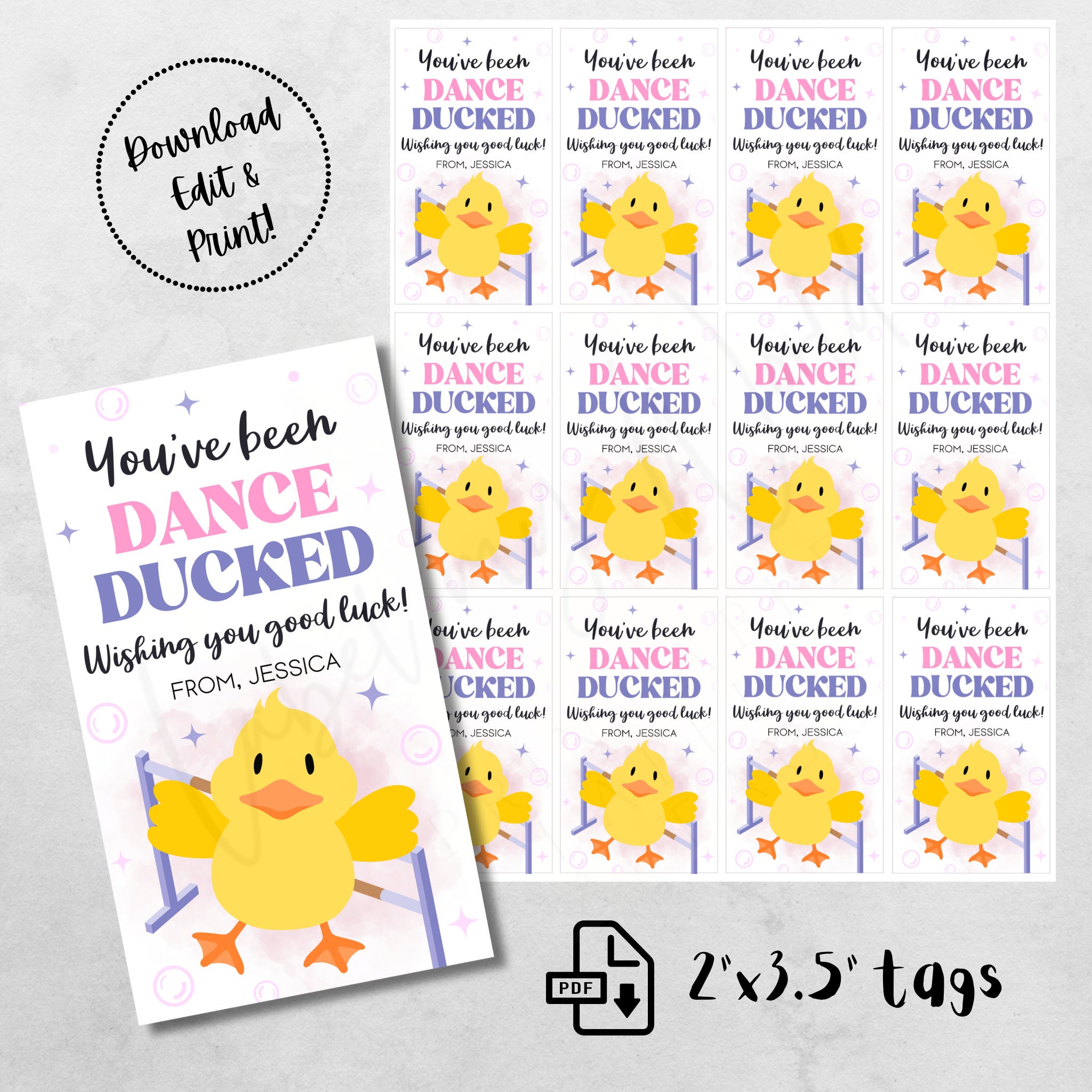 Printable Dance Duck Tags, Personalized You've Been Dance Ducked Good ...