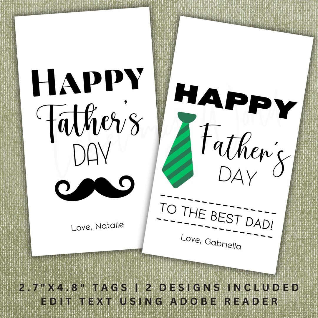 Printable Happy Father's Day Gift Tags, Personalized Mustache/tie ...