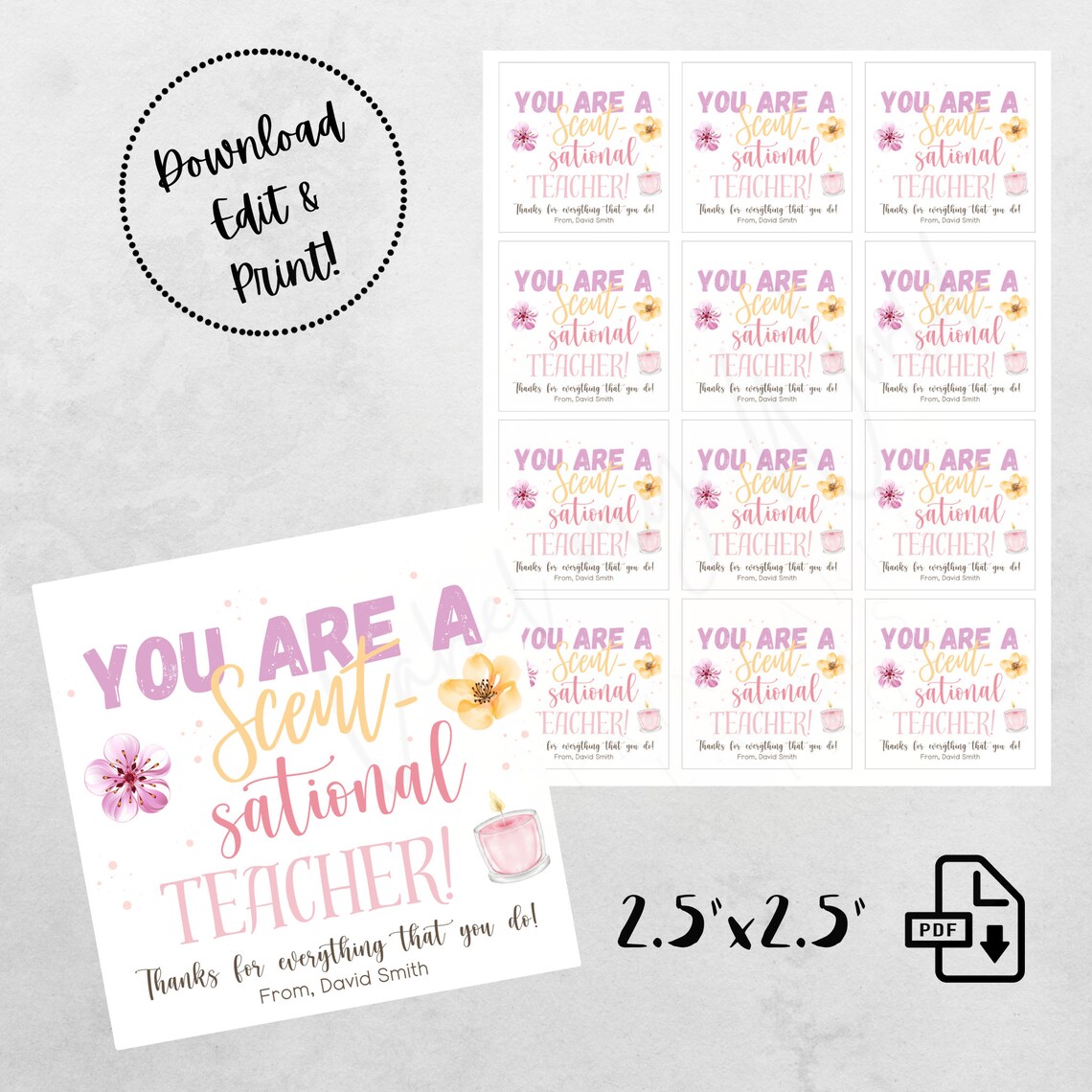 Scent-sational Teacher Gift Tag, Printable Lotion/candle/fragrance ...