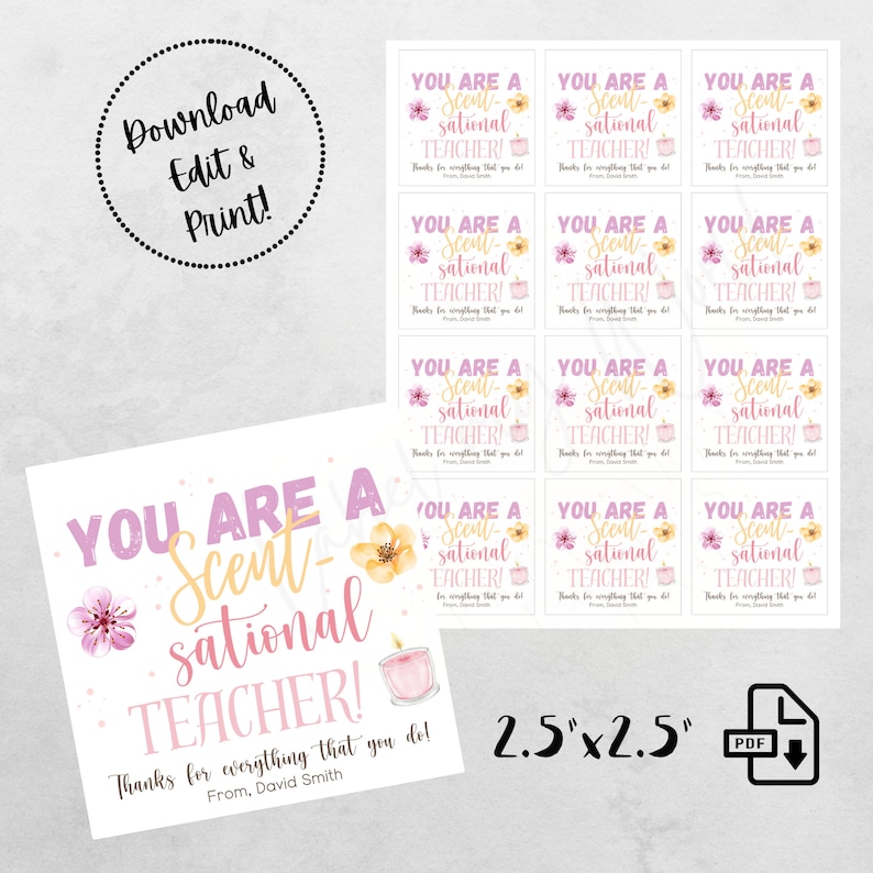 You Are a Scent-sational Teacher Gift Tag Printable Teacher ...