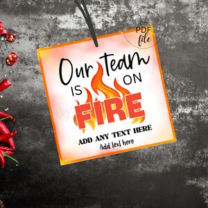Printable Our Team is on Fire Tag, Personalized Cheer Team Gift Tag ...