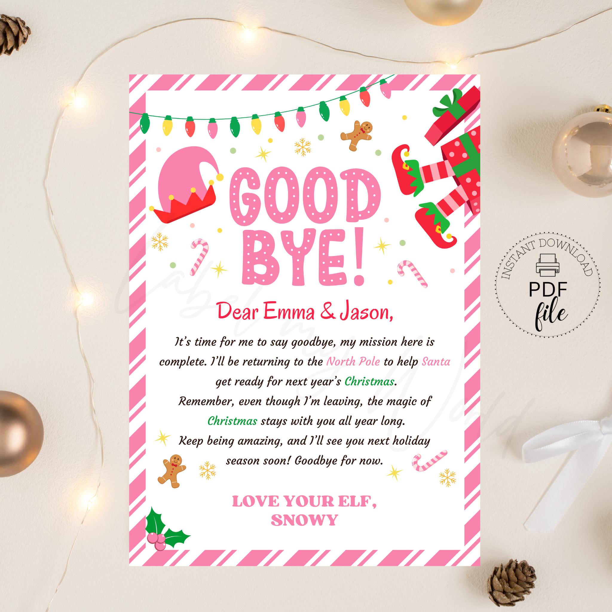 Printable Pink Elf Arrival & Goodbye Letters, Christmas Elf Return 5x7 ...