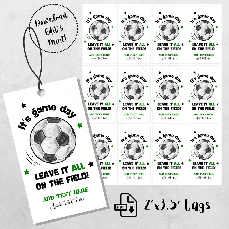 Printable Soccer Game Day Gift Tags Personalized Soccer Team Good Luck ...