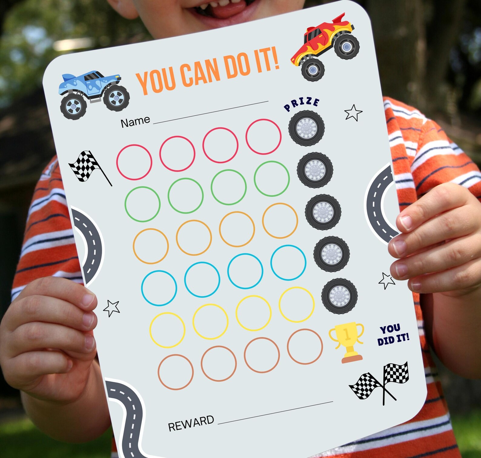 Printable Kids Reward Chart, Monster Truck Sticker Chart, You Can Do It ...