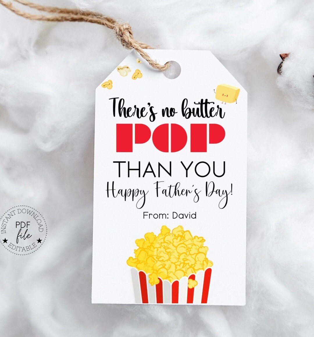 Happy Father's Day Gift Tag Printable Personalized Father's Day Popcorn ...