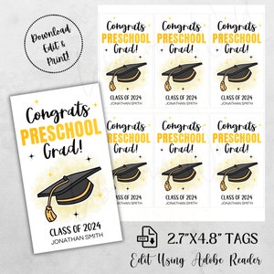 Printable Congrats Preschool Grad Tags, Personalized Class of 20XX ...