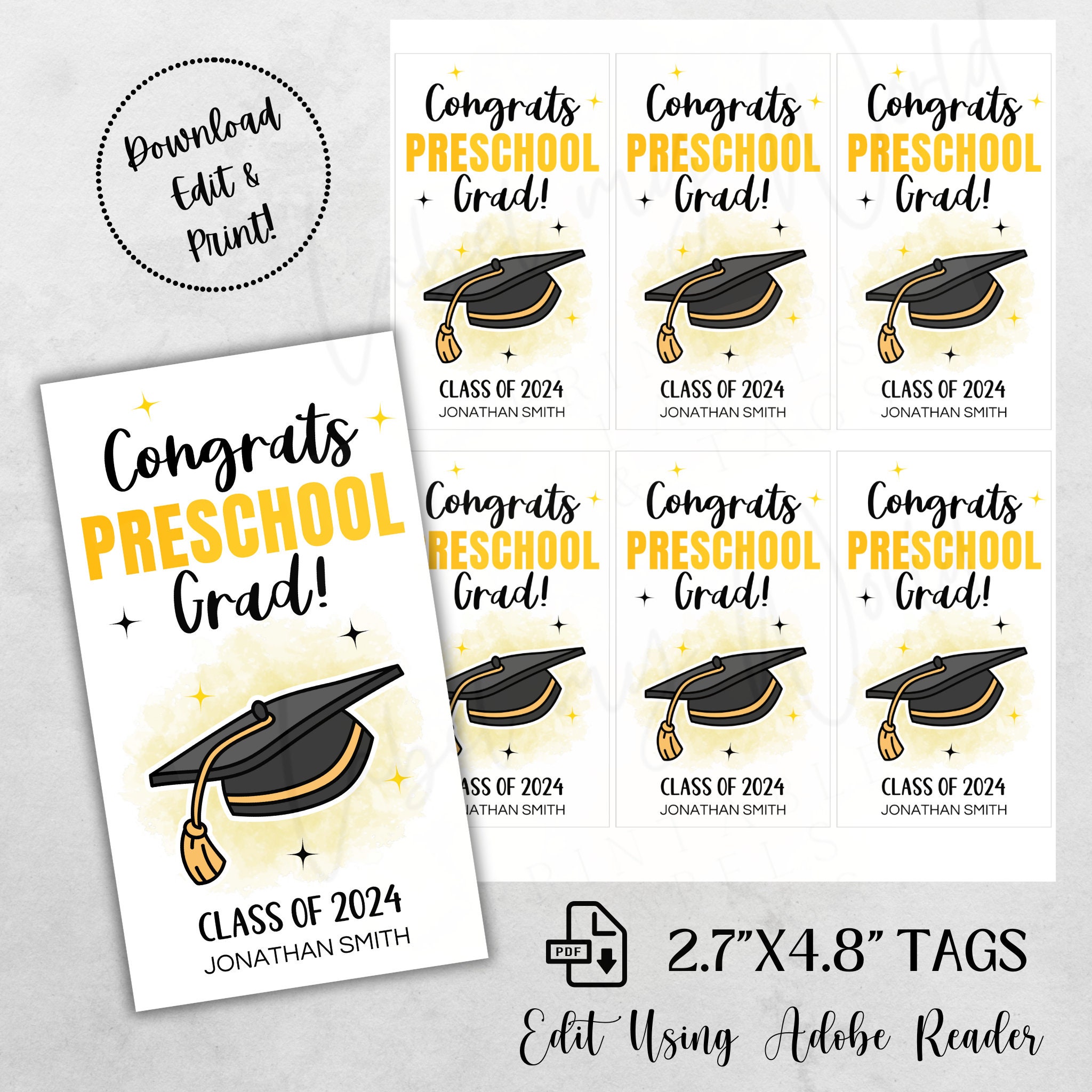 Printable Congrats Preschool Grad Tags, Personalized Class of 20XX ...
