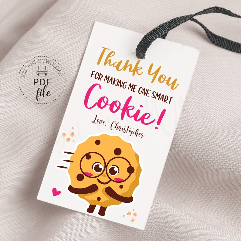 Printable Teacher/school Cookie Appreciation Gift Tag, Personalized ...