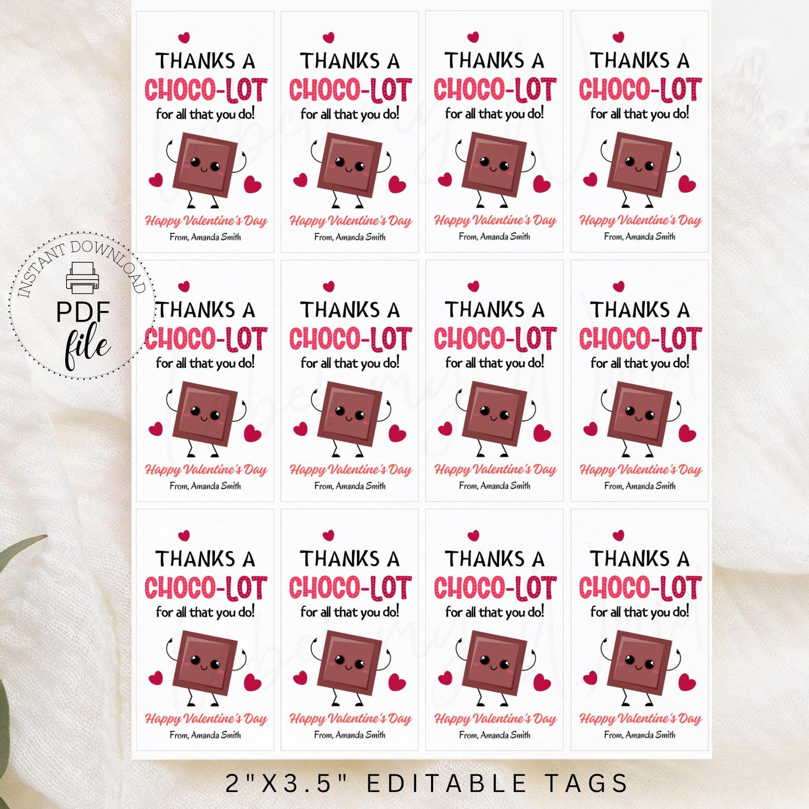 Printable Thanks a Choco-lot for All That You Do Gift Tag, Personalized ...