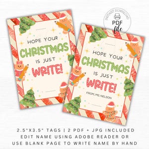 Printable Christmas Pencil Tag, Hope Your Christmas is Just Write ...