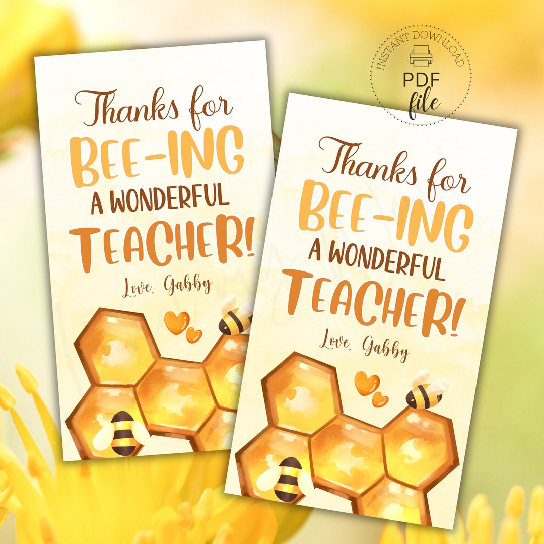 Honey Bee Teacher Appreciation Gift Tag, Printable School Favor Tags ...