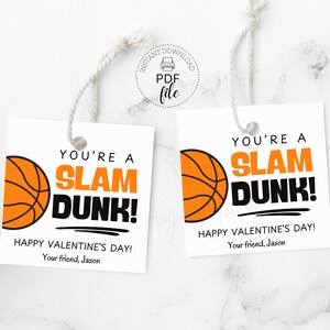 Printable Valentine You're a Slam Dunk Basketball Gift Tag, Happy ...