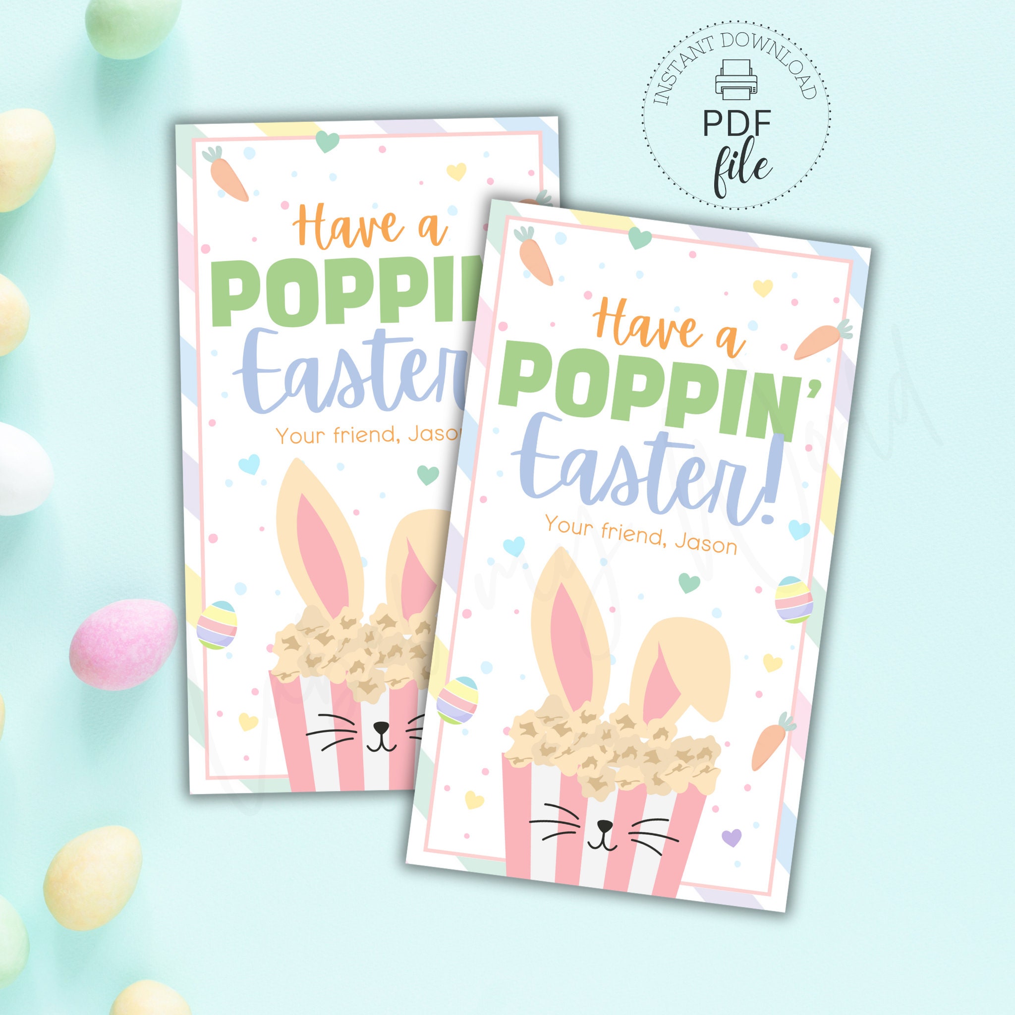 Printable Popcorn Easter Favor Tag, Personalized Have a Poppin' Easter ...