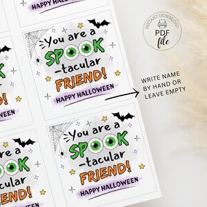 Printable You Are a Spook-tacular Friend Tag, Happy Halloween School ...
