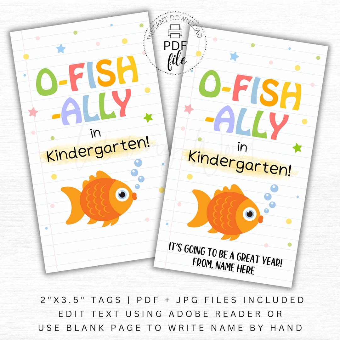 O-fish-ally in Kindergarten Printable Gift Tag, Back to School Goldfish ...