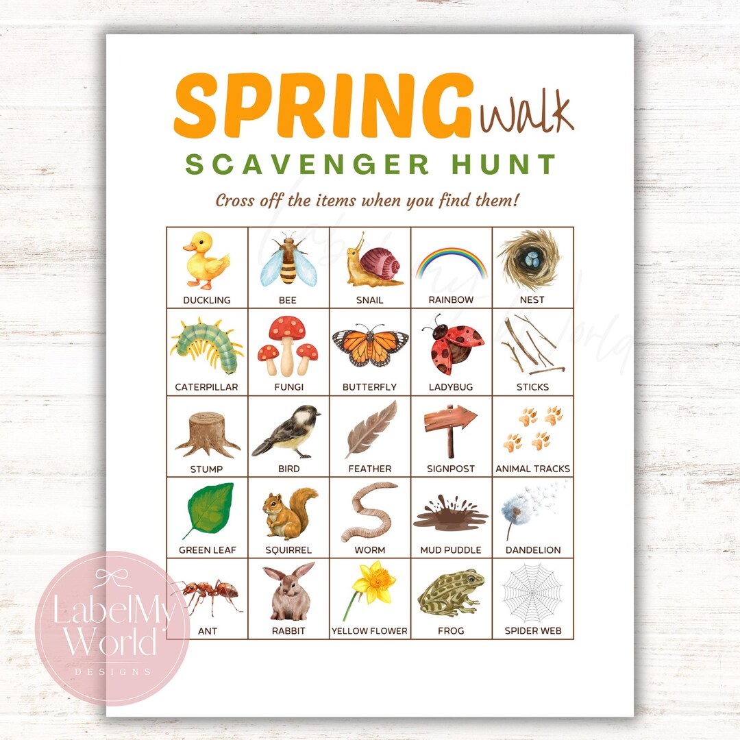 Spring Walk Scavenger Hunt, Printable Outdoor Treasure Hunt Game for ...