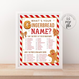 Printable What's Your Gingerbread Name Game, Christmas Party Game Sign ...