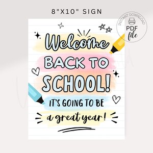 Printable 8x10 Welcome Back to School Sign | School Teacher/staff ...