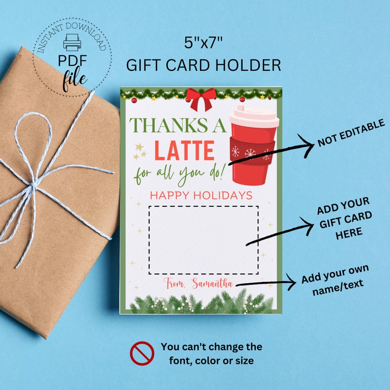Christmas Coffee Gift Card Holder Template | Printable Thanks a Latte ...