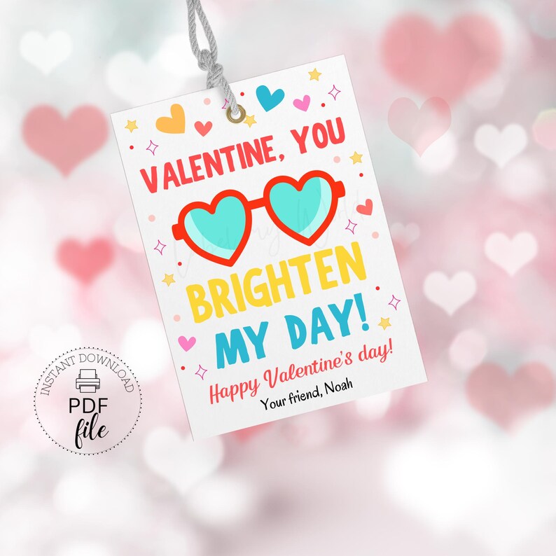 Printable Heart Sunglasses Valentine Gift Tag, Personalized You ...