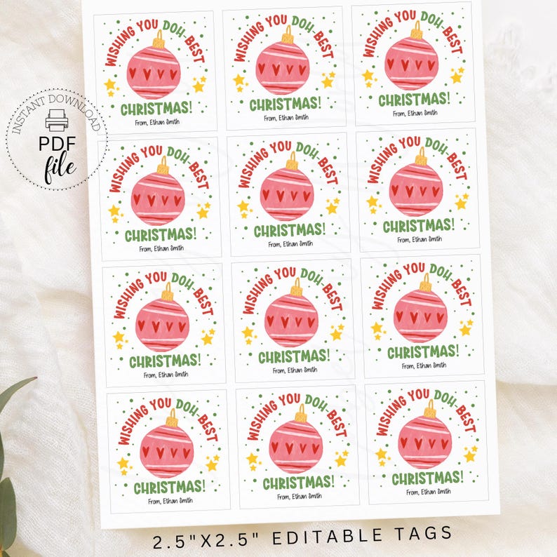 Printable Playdough Christmas Tag, Wishing You Doh-best Christmas ...