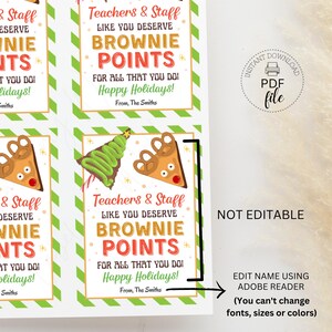 Printable Brownie Christmas Gift Tag, Personalized Teachers & Staff ...