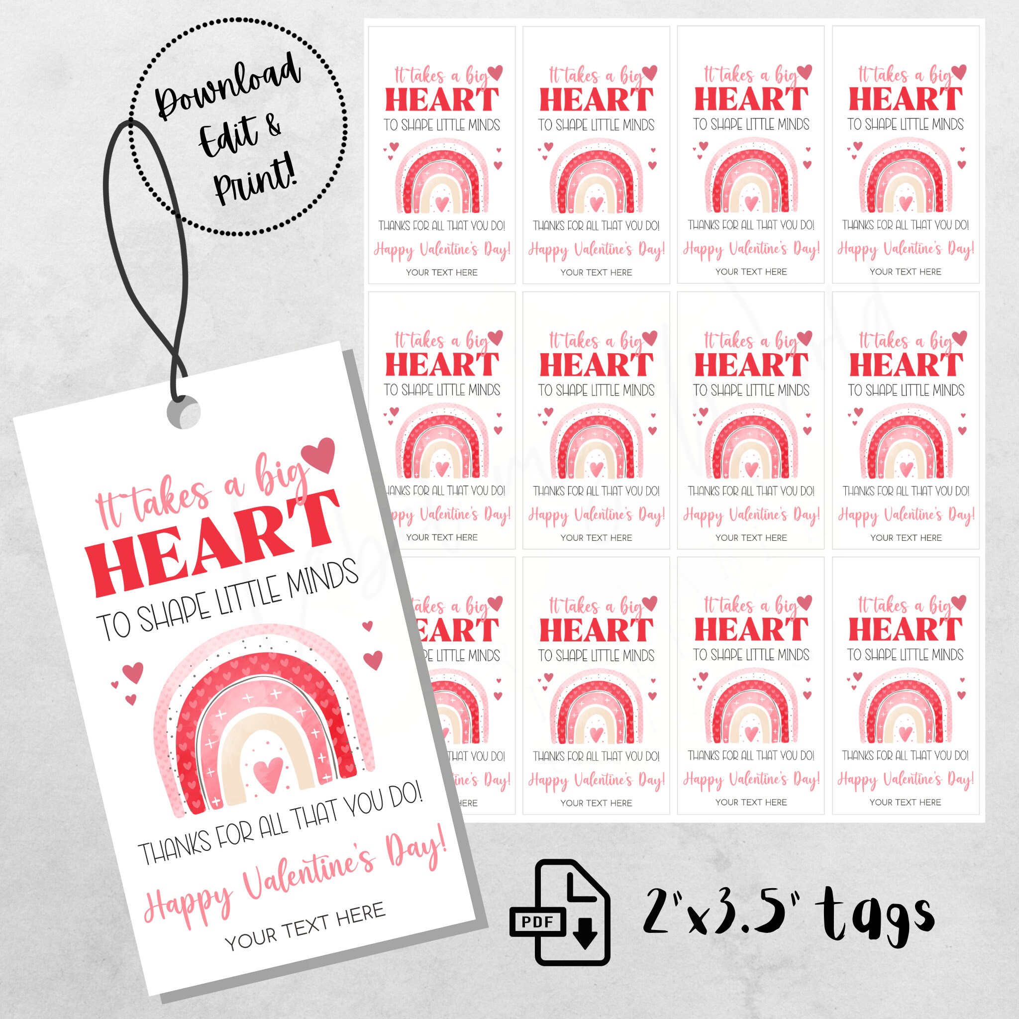 It Takes a Big Heart to Shape Little Minds Tag Printable Teacher ...