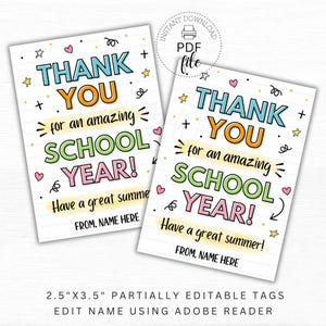 Printable Thank You for an Amazing School Year Gift Tag, Last Day of ...