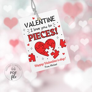 Printable Puzzle Heart Gift Tag, Personalized I Love You to Pieces ...