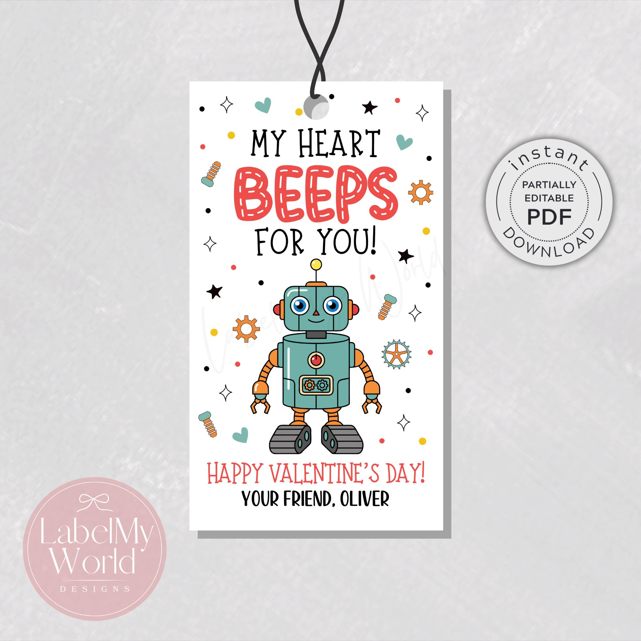 Printable Robot Valentine Cards, Classroom Robot Valentine's Day Gift ...